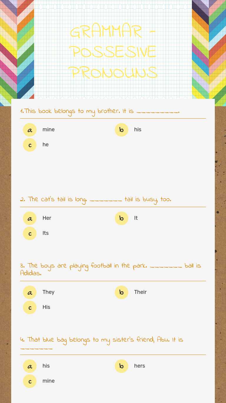 GRAMMAR - POSSESIVE PRONOUNS worksheet