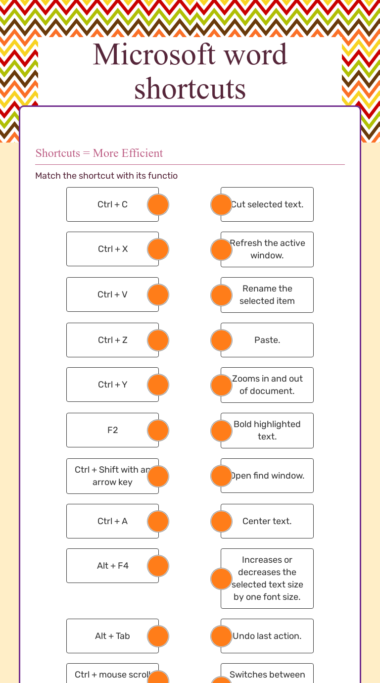 Microsoft word shortcuts | Interactive Worksheet by Kami Biesemeyer ...