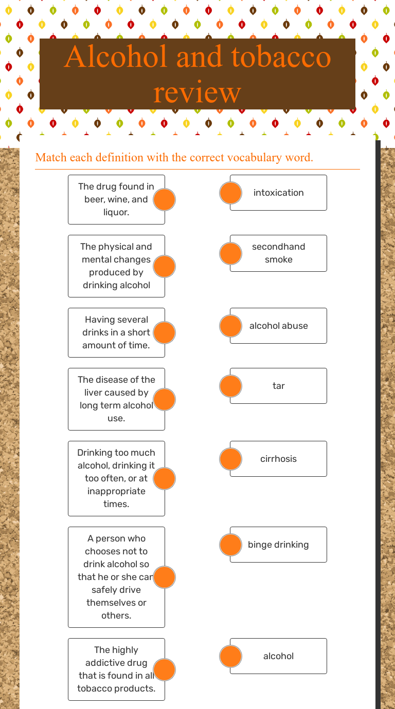 Alcohol and tobacco review | Interactive Worksheet by Kala Brittain ...