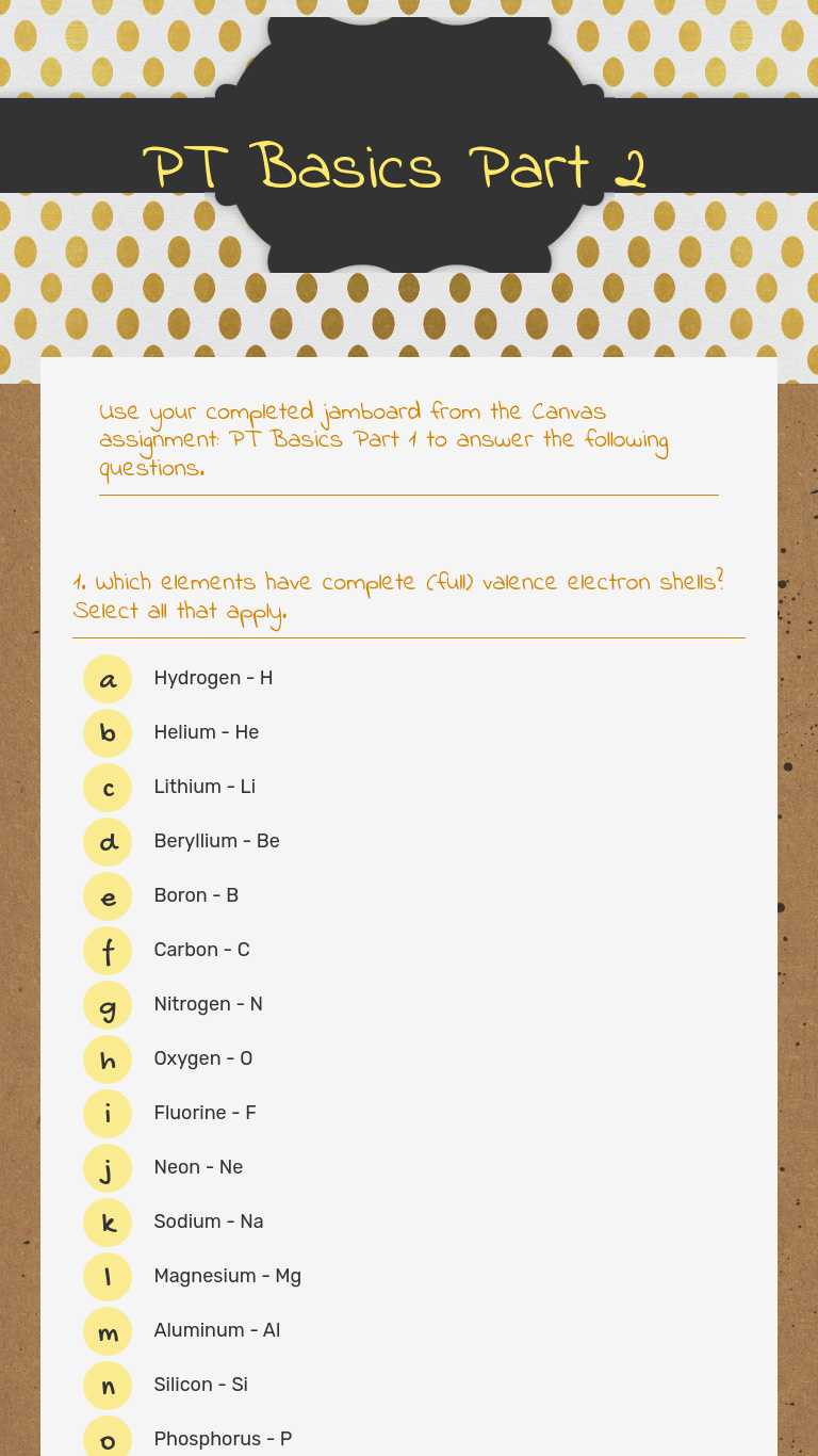 PT Basics Part 2 worksheet