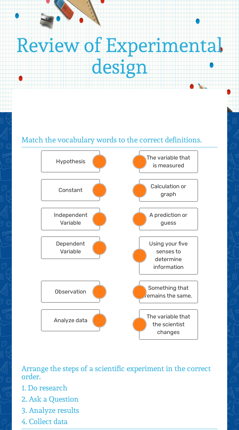 Review of Experimental design worksheet