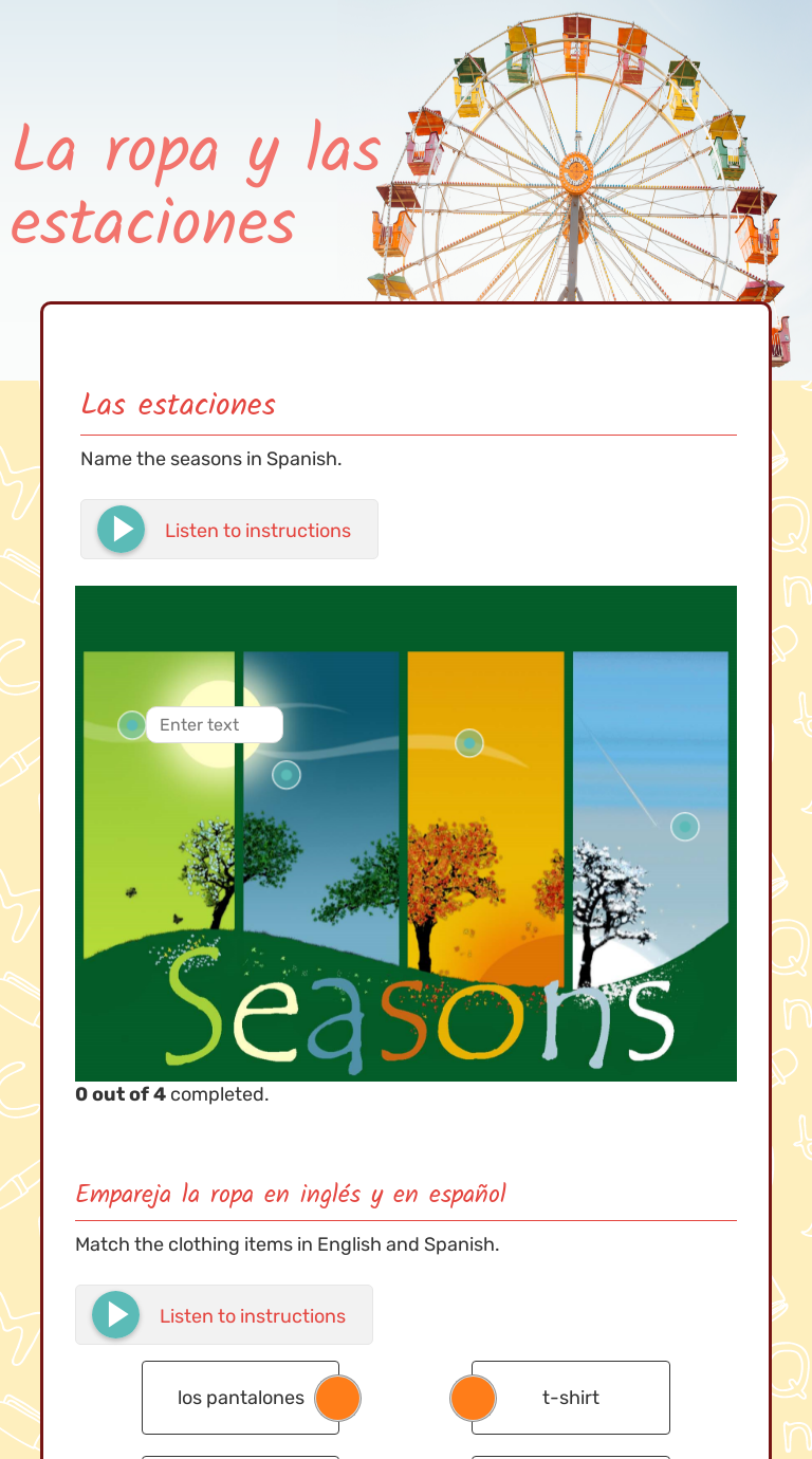 La ropa y las estaciones | Interactive Worksheet by Leonilde Shek ...