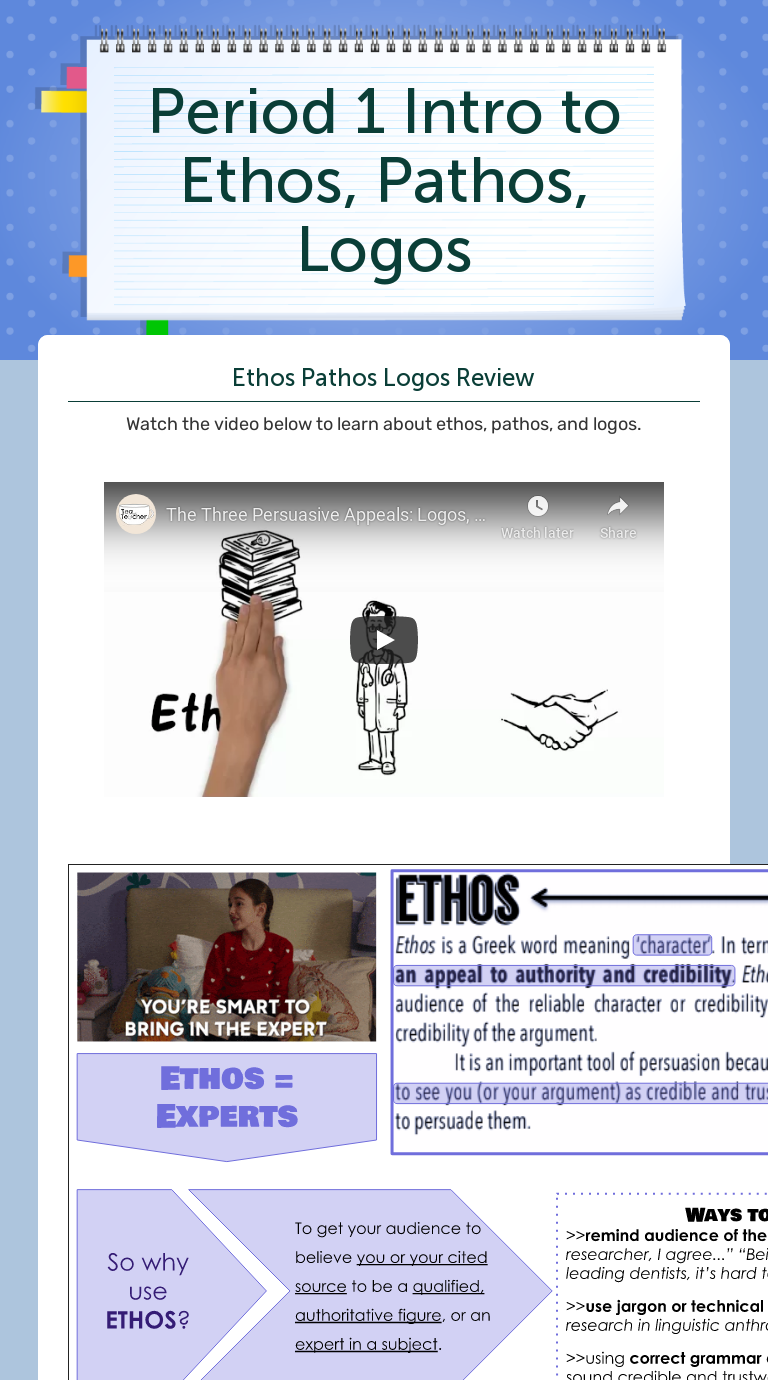 Period 1 Intro to Ethos, Pathos, Logos | Interactive Worksheet by Heidi ...