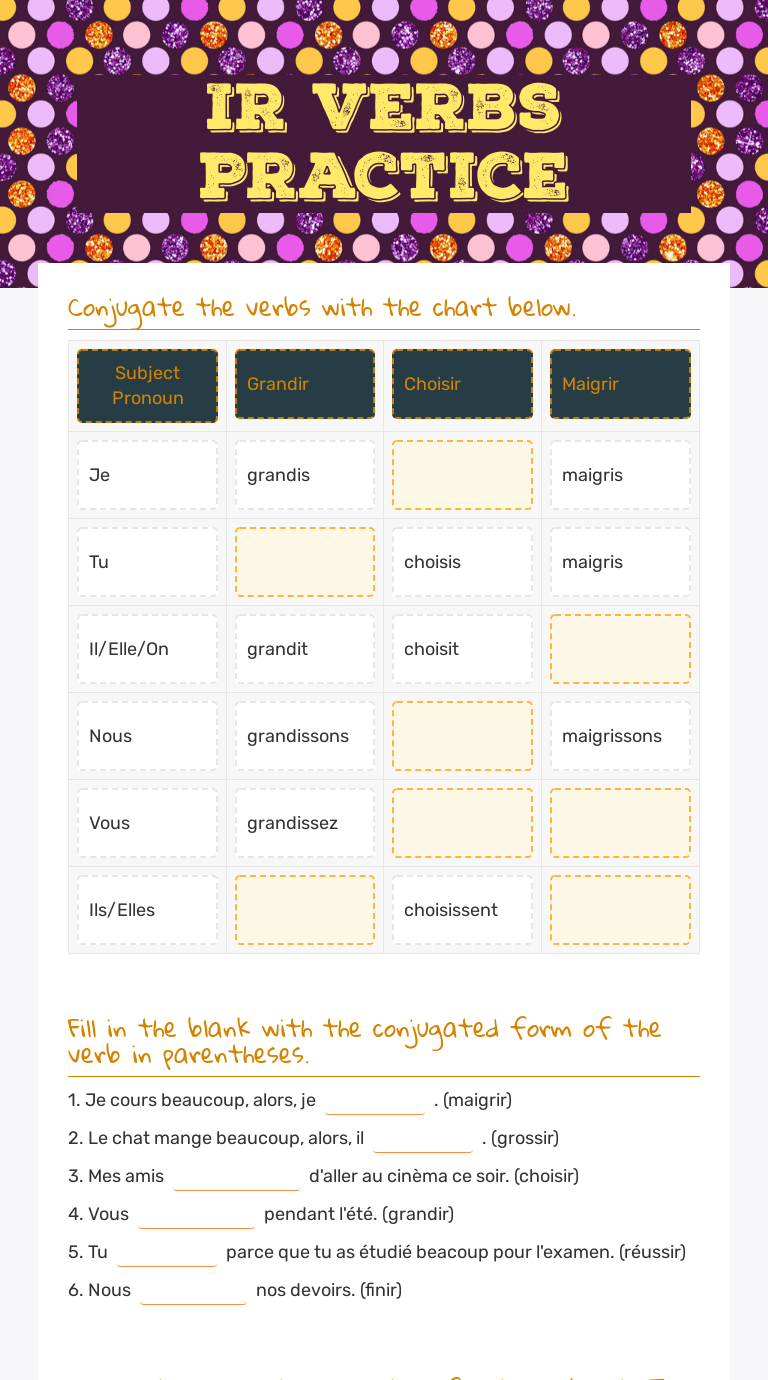 IR Verbs Practice | Interactive Worksheet by Ashley Schatz | Wizer.me