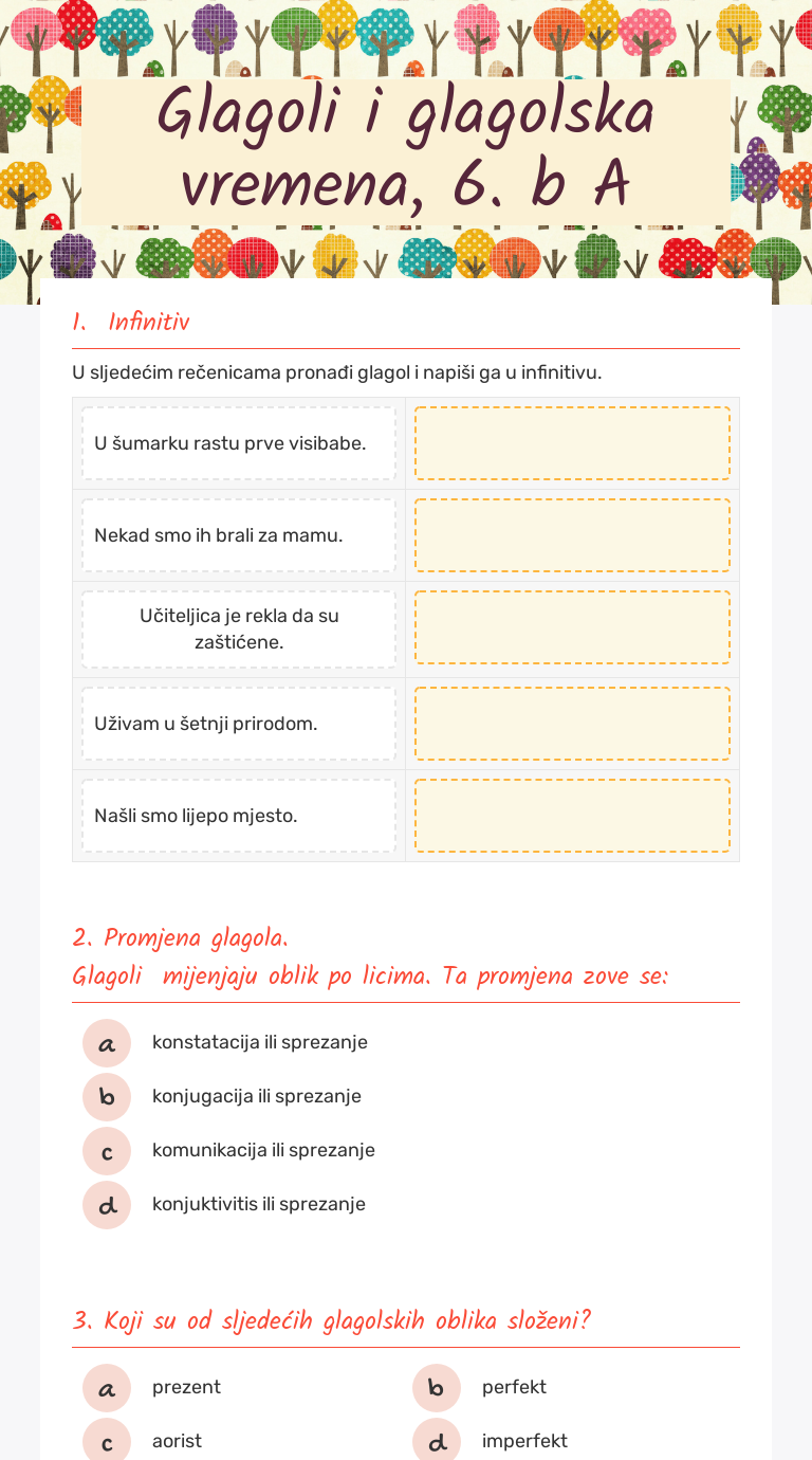 Glagoli i glagolska vremena, 6. b A | Interactive Worksheet by Jadranka ...