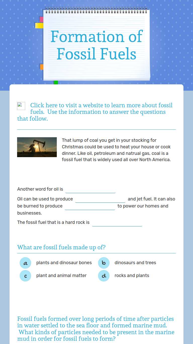 Formation of Fossil Fuels worksheet