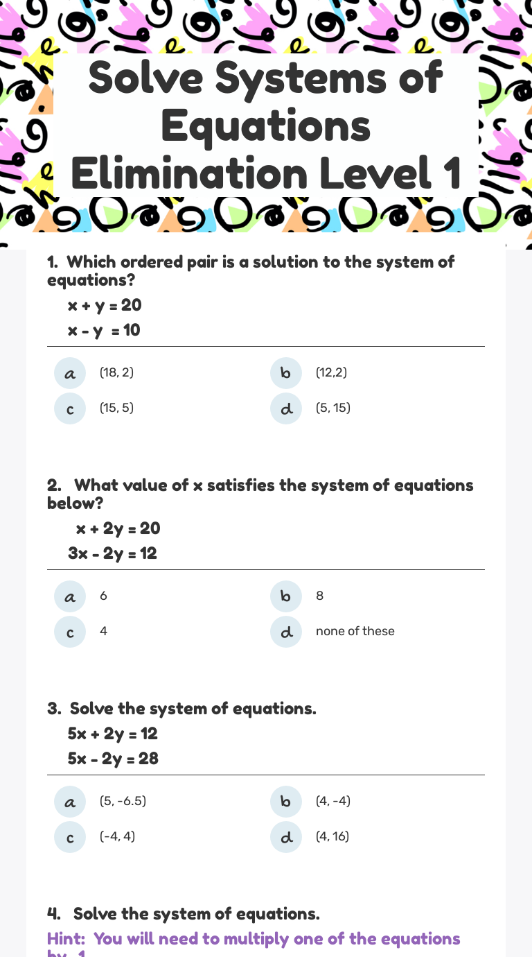 solve-systems-of-equations-elimination-level-1-interactive-worksheet