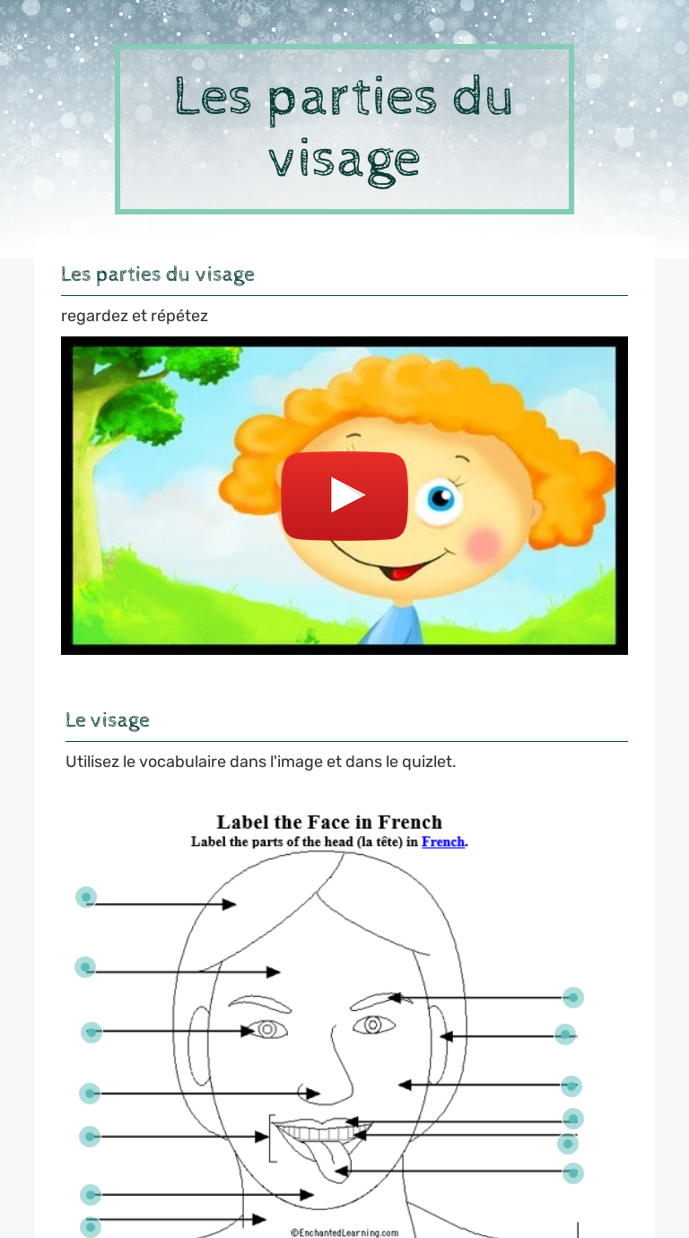 Les parties du visage | Interactive Worksheet by ANNA MARTIN | Wizer.me