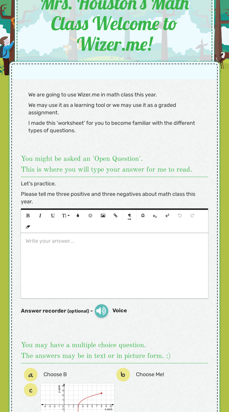 Mrs. Houston's Math Class Welcome to Wizer.me!