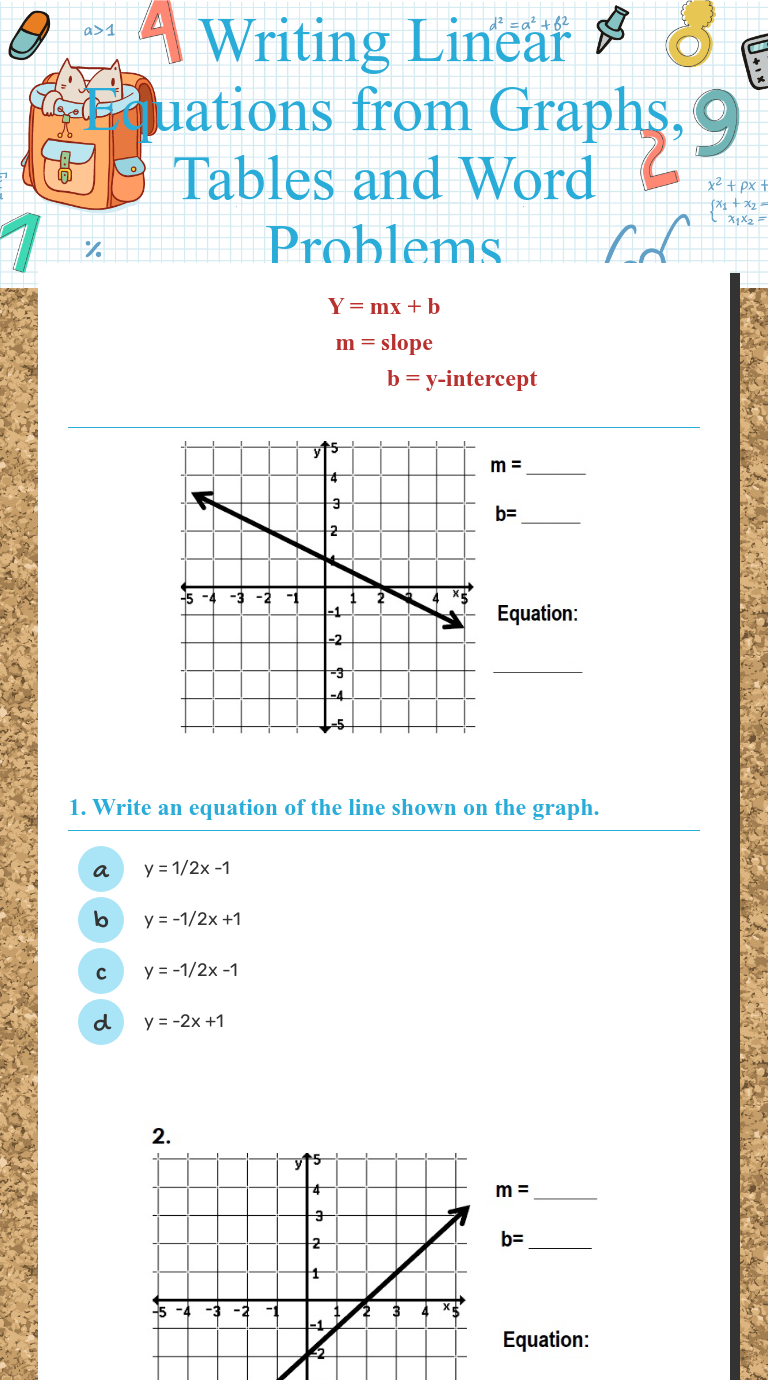 Writing Linear Equations from Graphs, Tables and Word Problems by ...