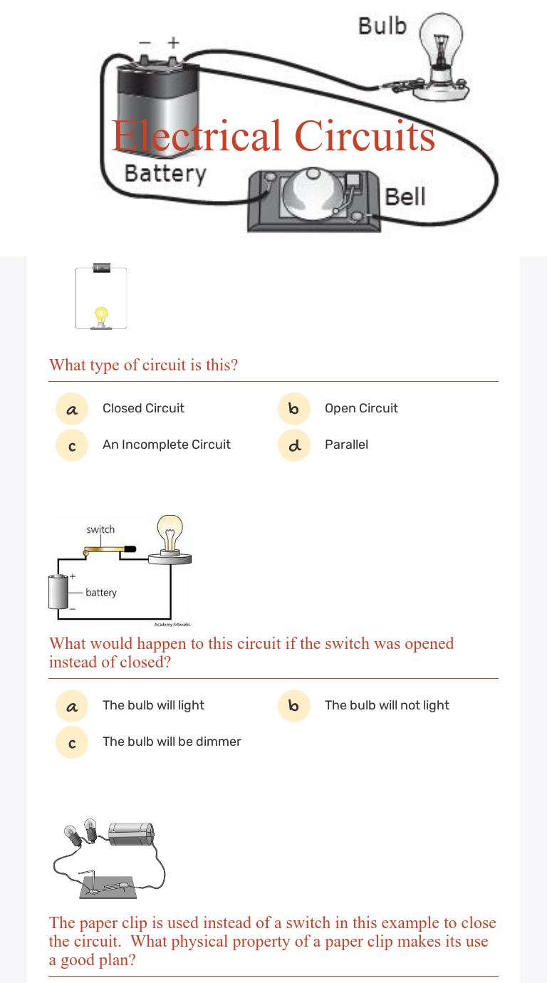 Electrical Circuits | Interactive Worksheet by Ashton Watts | Wizer.me