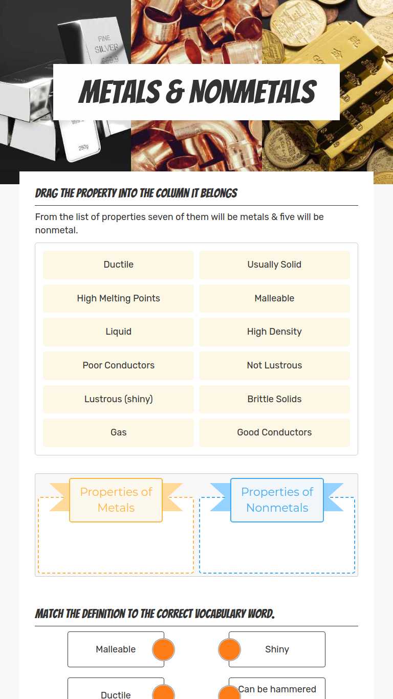 Metals & Nonmetals worksheet