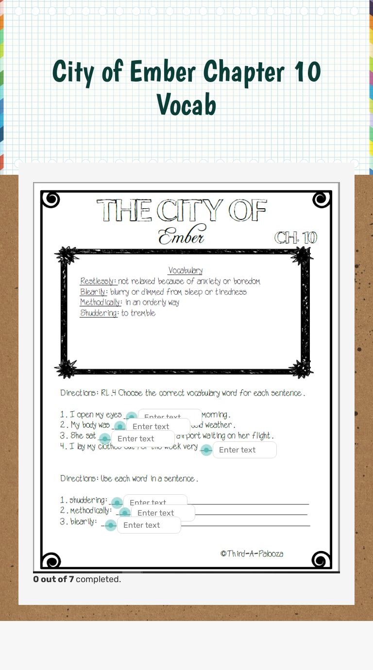 City of Ember Chapter 10 Vocab | Interactive Worksheet by Leia Long ...