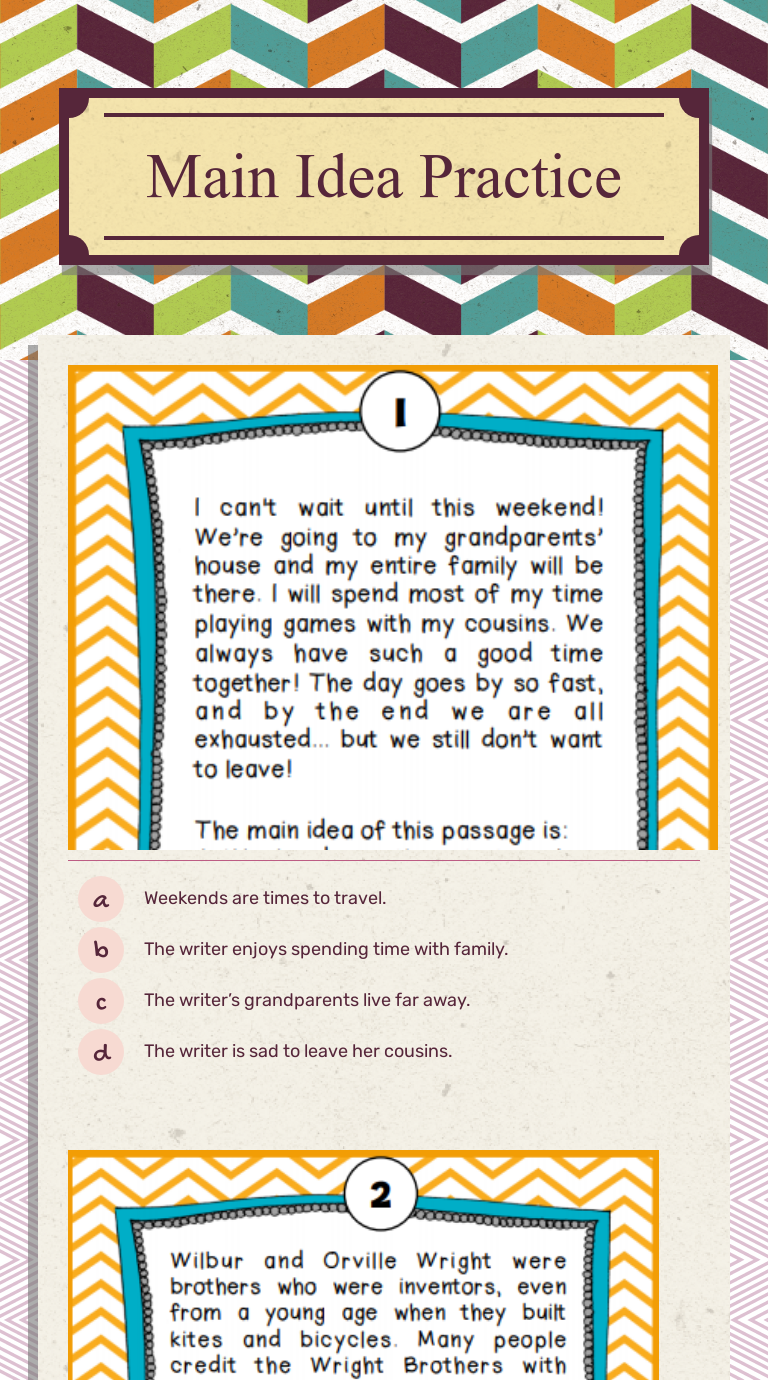 Main Idea Practice | Interactive Worksheet by James Seals | Wizer.me