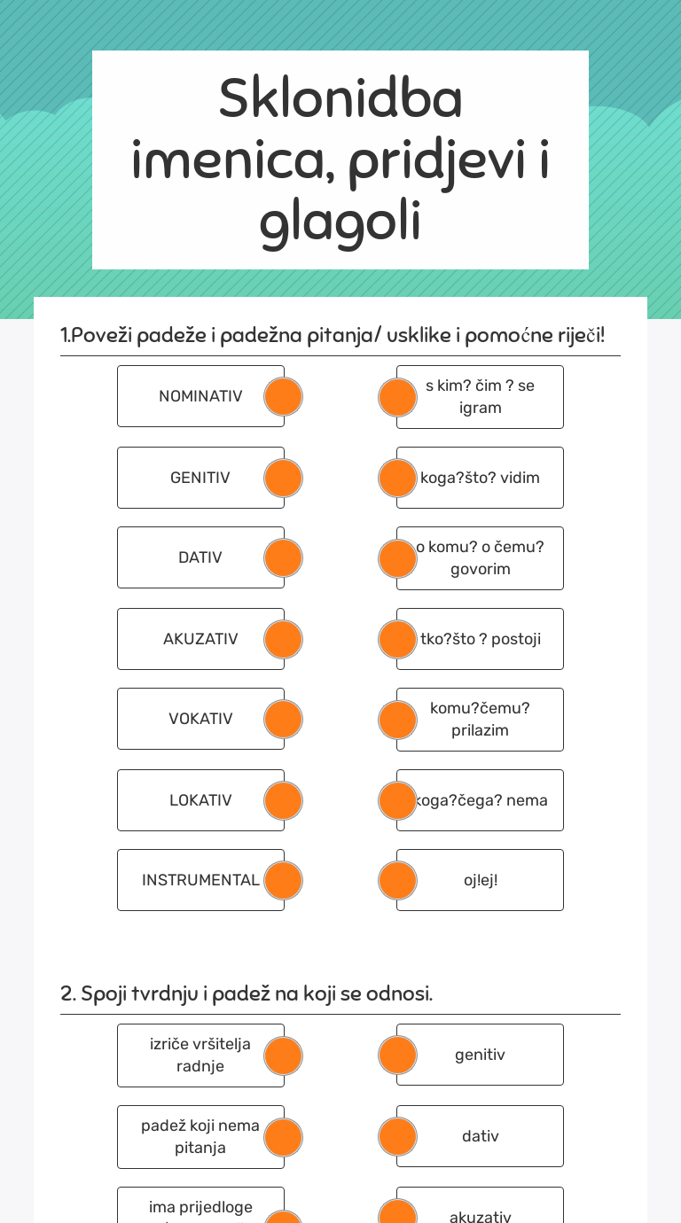 Sklonidba imenica, pridjevi i glagoli | Interactive Worksheet by Tatjana Bratulić-Trifunović ...