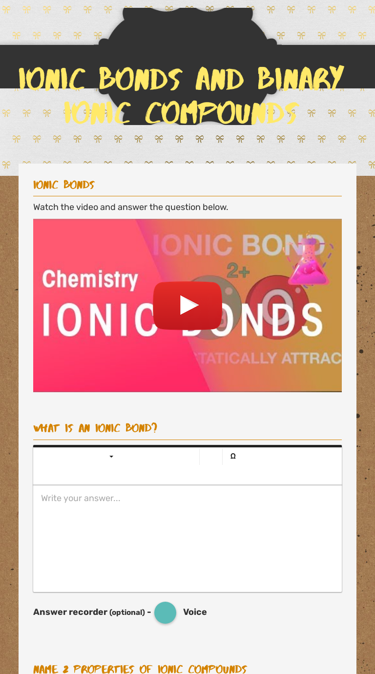 Ionic Bonds and Binary Ionic worksheet