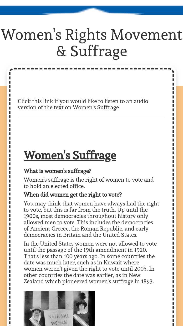 Women's Rights Movement & Suffrage worksheet