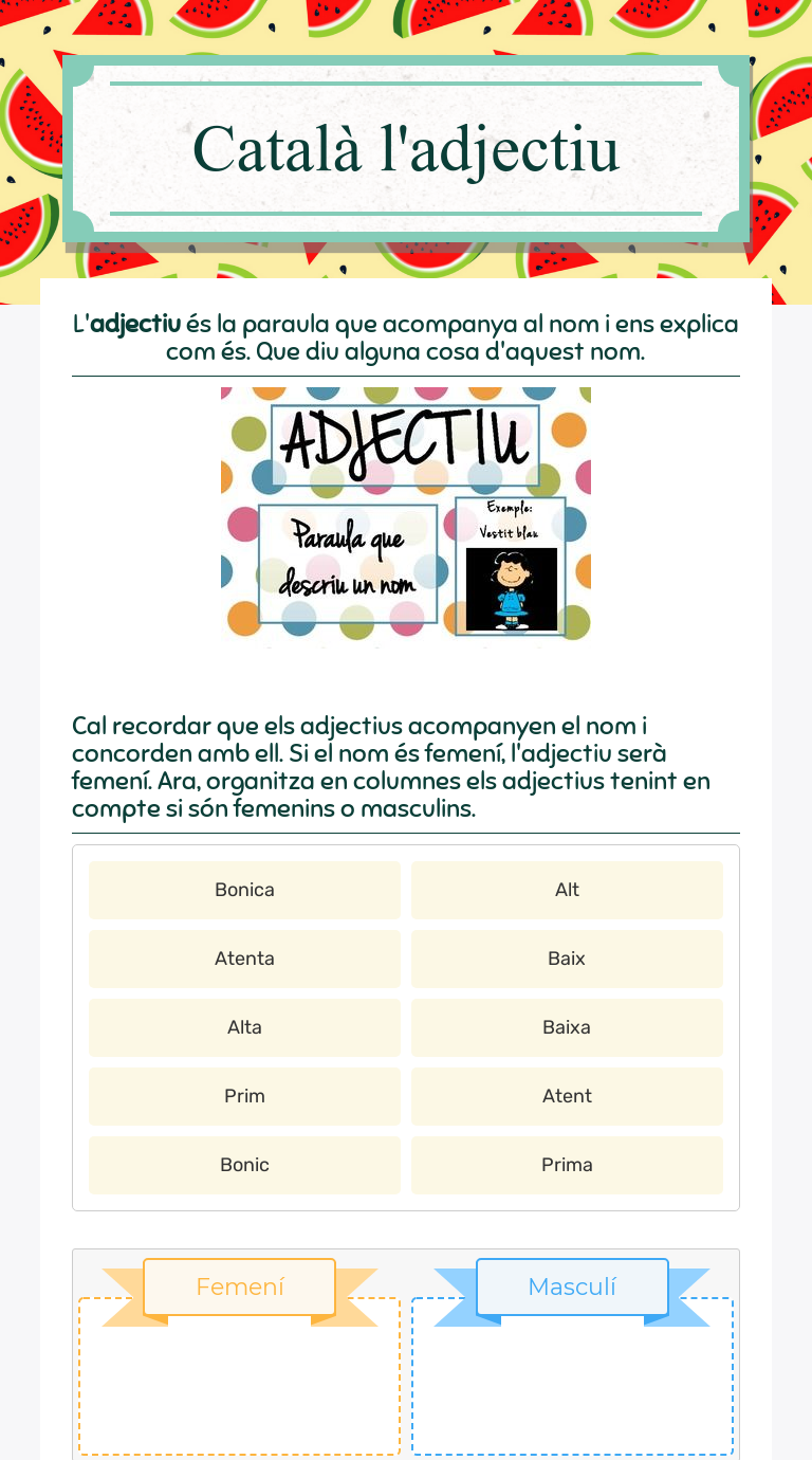 Català l'adjectiu | Interactive Worksheet by Nerea Laguna | Wizer.me