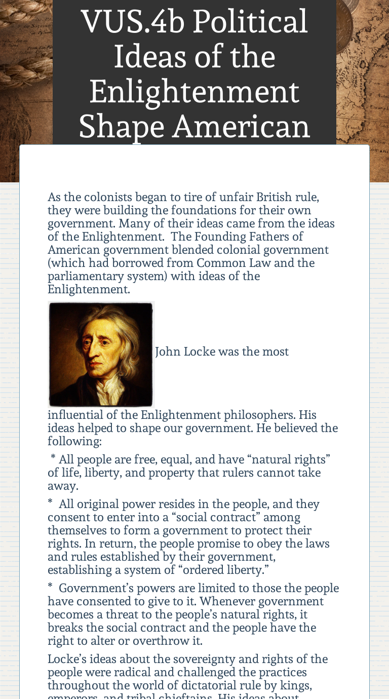 VUS 4b Political Ideas Of The Enlightenment Shape American Politics Interactive Worksheet By 