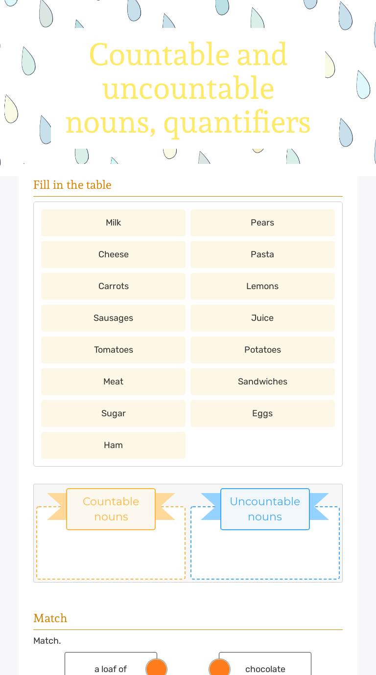 Quantifiers With Countable And Uncountable Nouns Worksheet