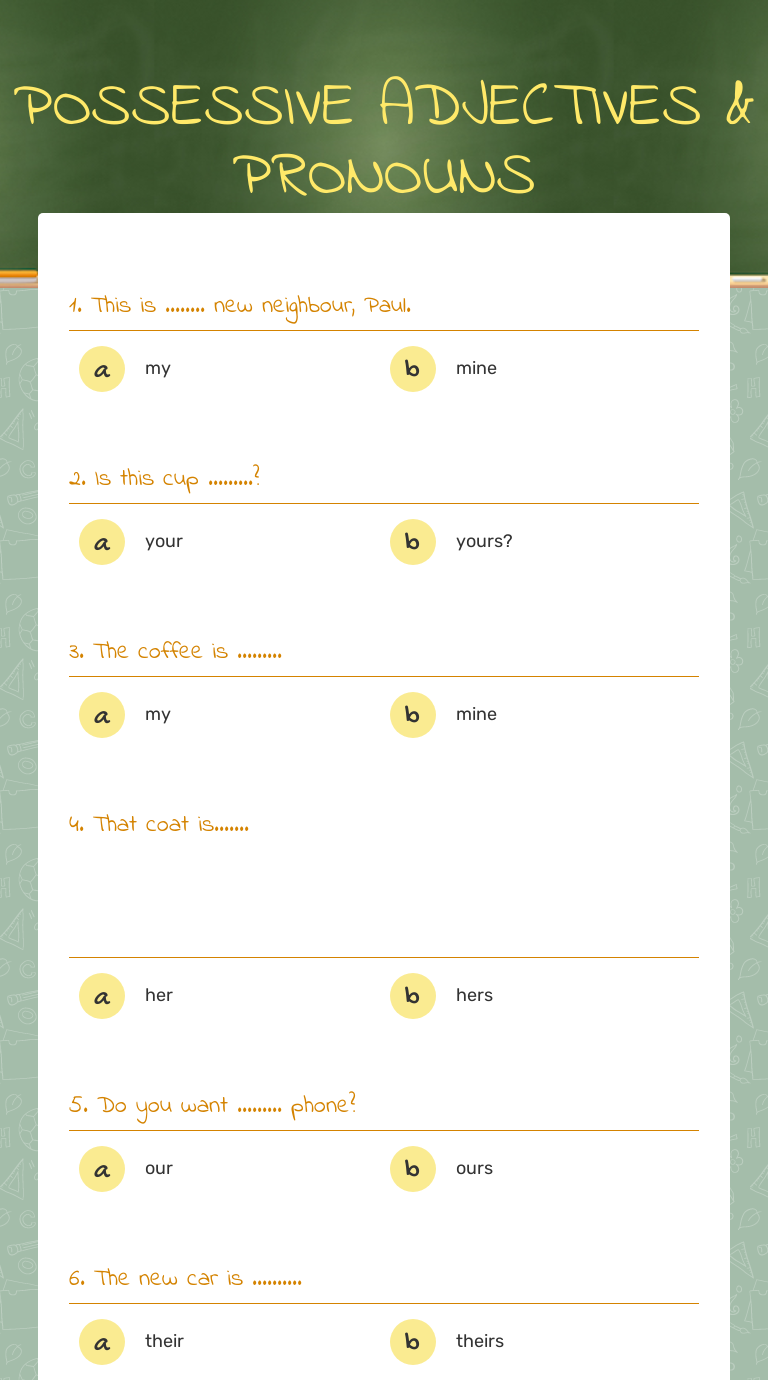 Possesive Adjectives Interactive Worksheet