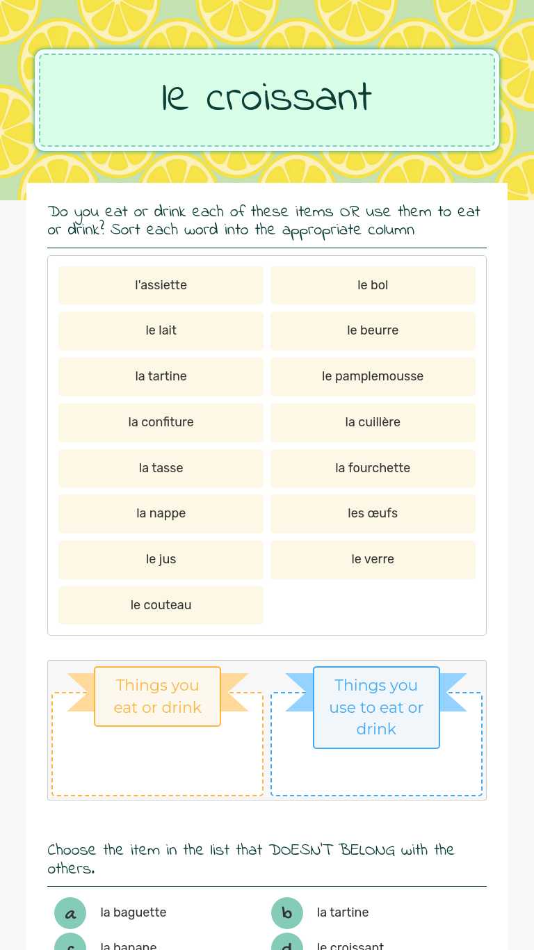le croissant worksheet