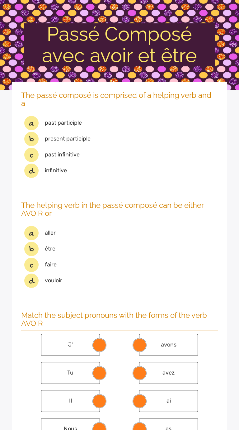 Passé Composé avec avoir et être | Interactive Worksheet by Kathryn ...