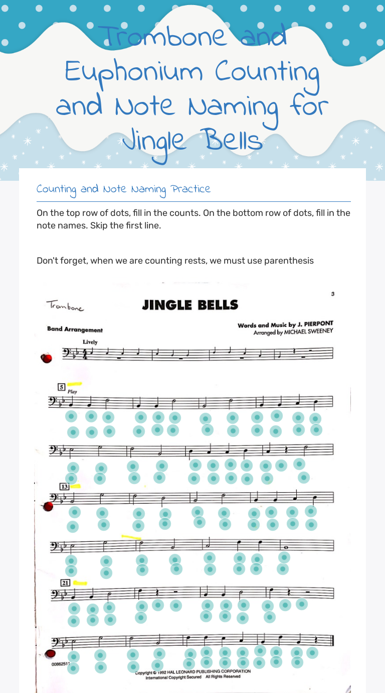 Trombone and Euphonium Counting and worksheet