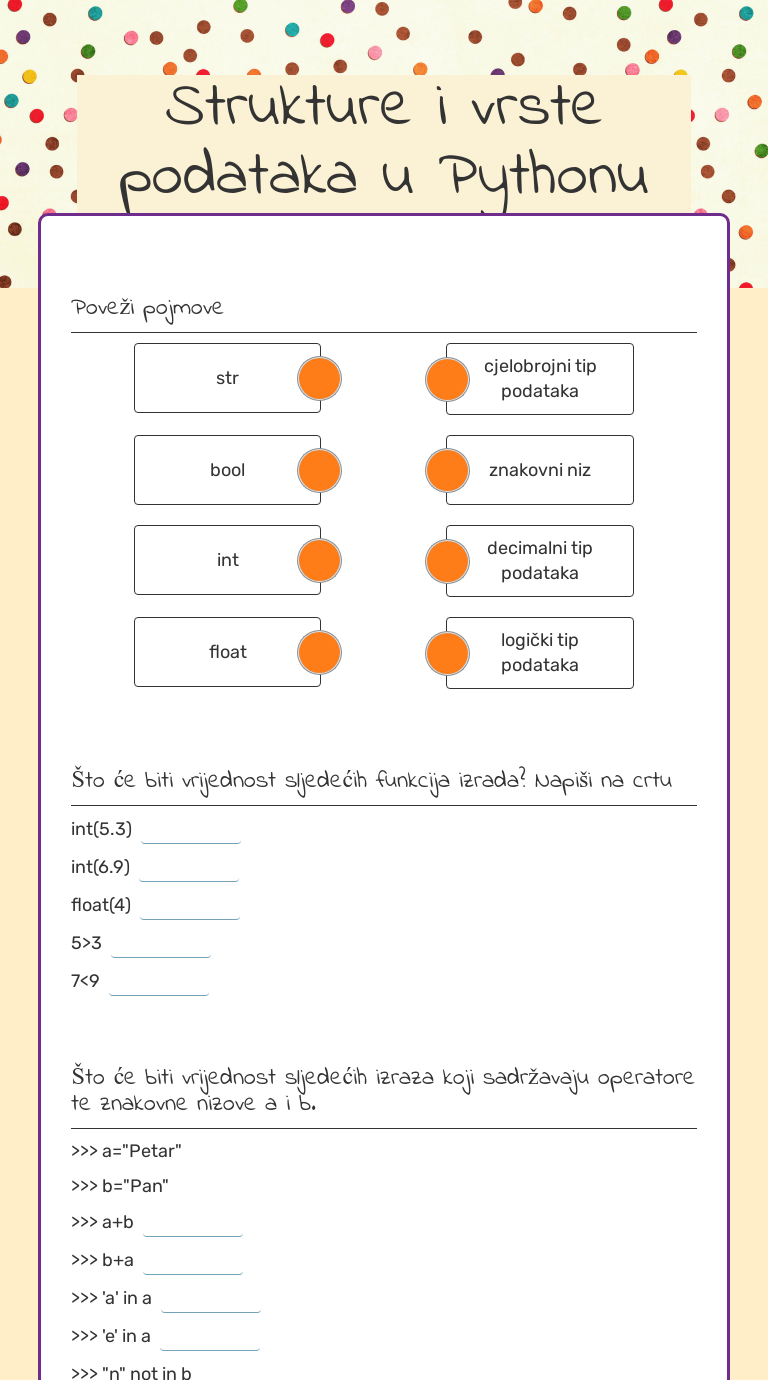 Strukture i vrste podataka u Pythonu | Interactive Worksheet by Sandra ...