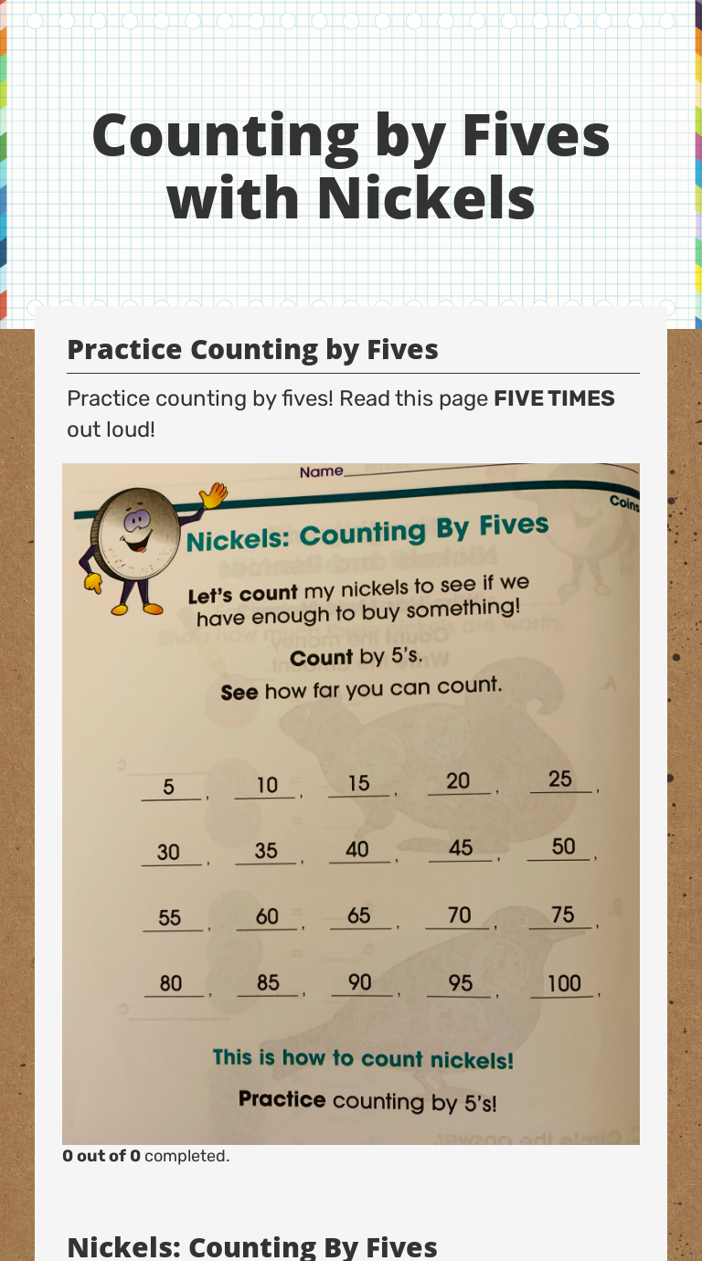 Counting by Fives with Nickels | Interactive Worksheet by Sydney Miles ...