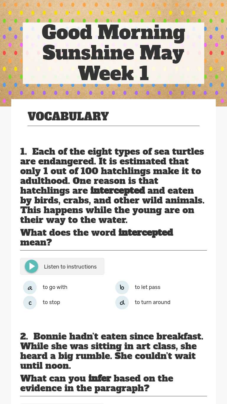 Good Morning Sunshine May Week worksheet