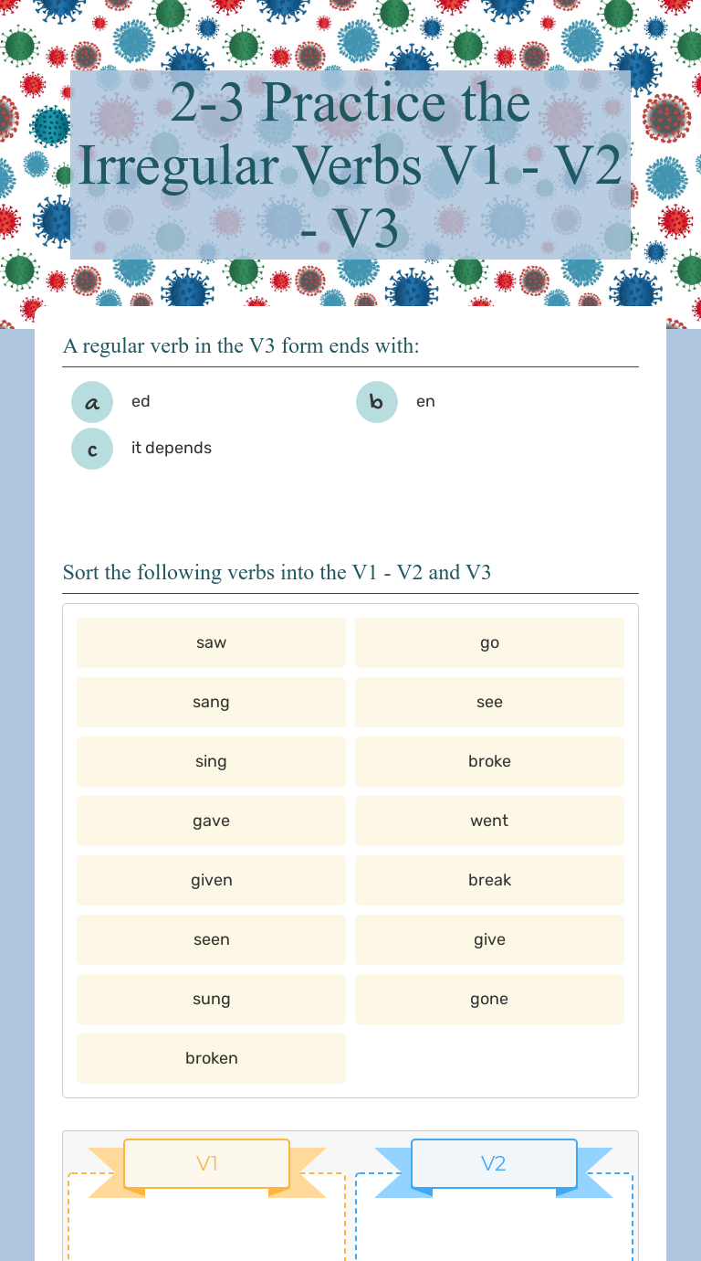 2-3 Practice the Irregular Verbs V1 - V2 - V3 | Interactive Worksheet ...