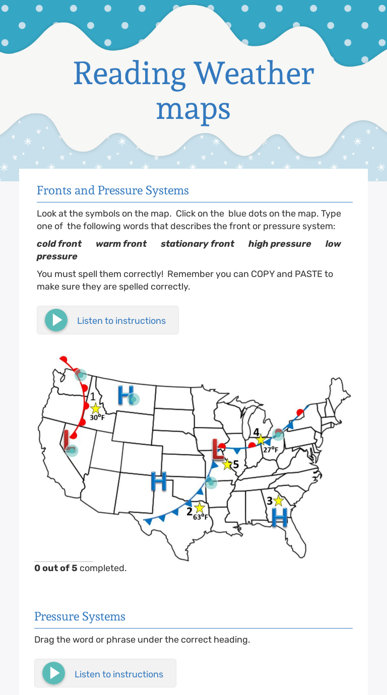 Reading Weather maps | Interactive Worksheet by Karen Gillen | Wizer.me