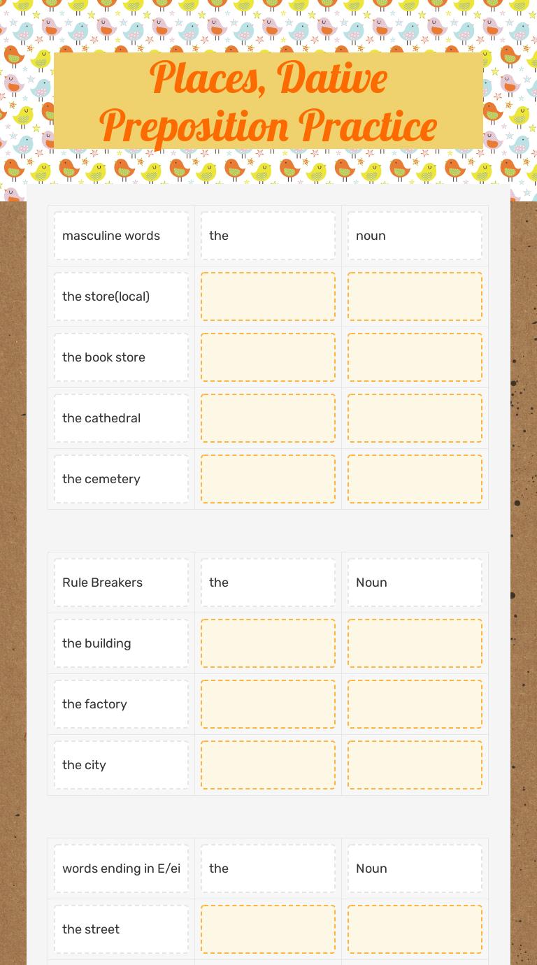 Places, Dative Preposition Practice worksheet