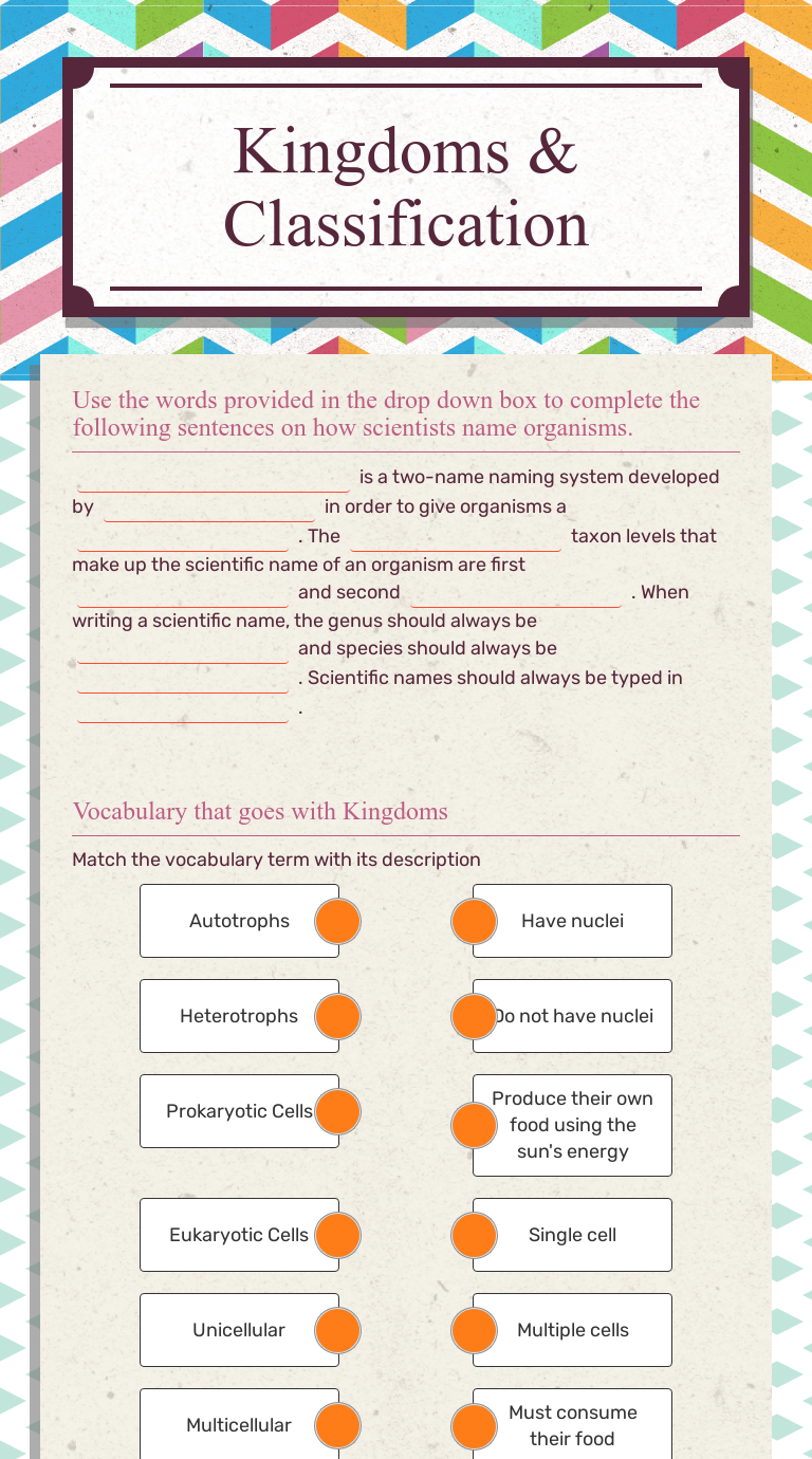 Kingdoms & Classification by Jennifer Rice | Interactive Worksheet ...