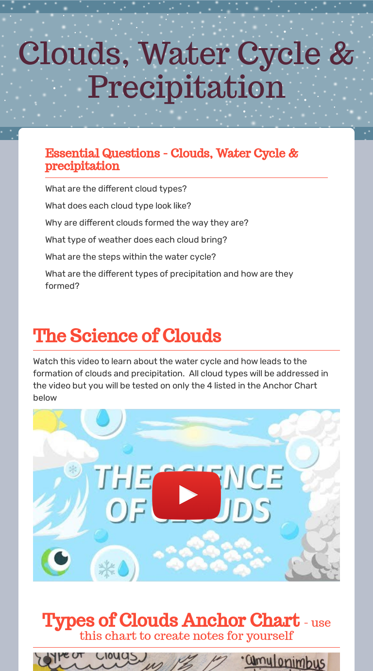Clouds, Water Cycle & Precipitation | Interactive Worksheet by Melissa ...