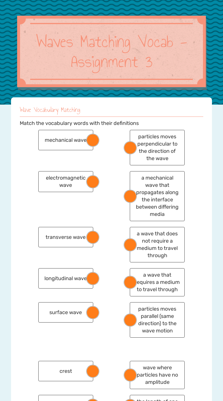 Waves Matching Vocab - Assignment 3 | Interactive Worksheet by Sara ...