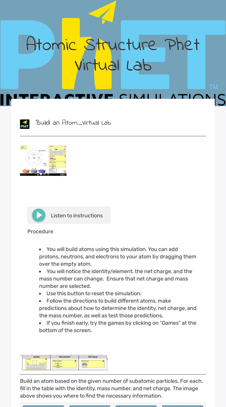 Atomic Structure Phet Virtual Lab by Enas Parkar | Interactive ...