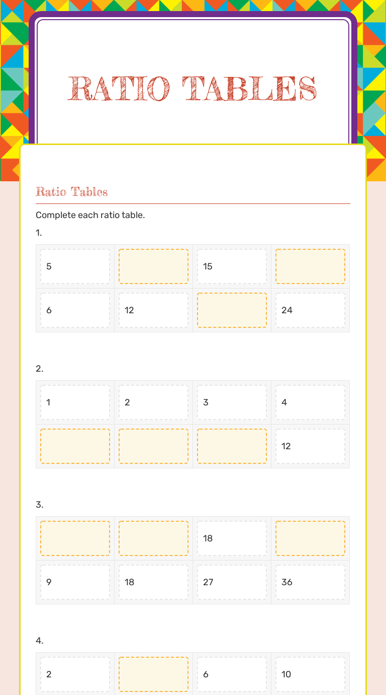 Ratio Tables Worksheets Pdf
