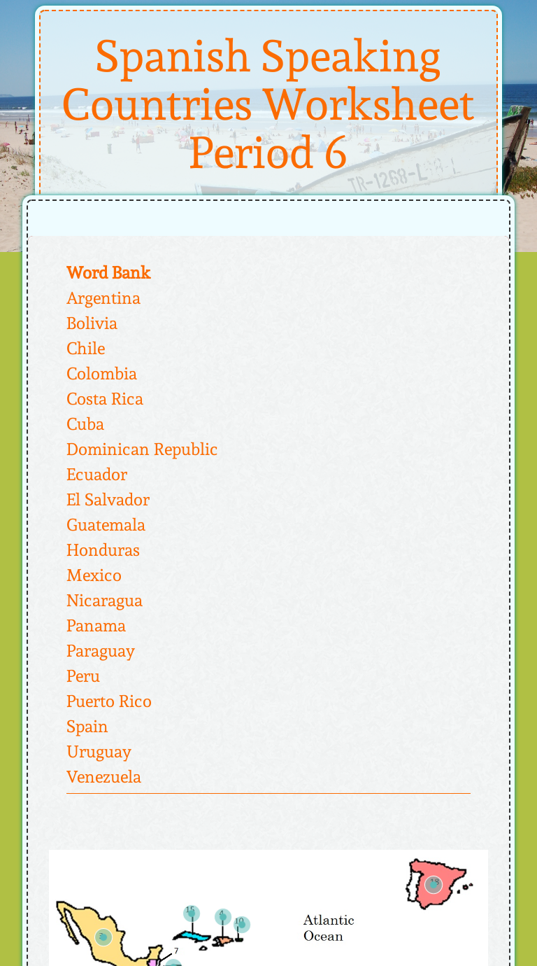 Spanish Speaking Countries Worksheet Period 6 Interactive Worksheet 