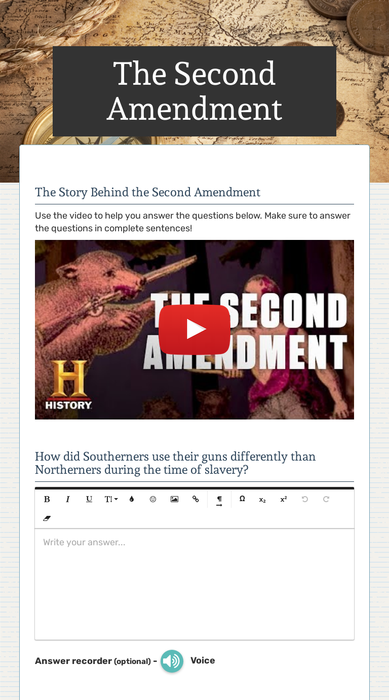 The Second Amendment | Interactive Worksheet by Connor Thompson | Wizer.me