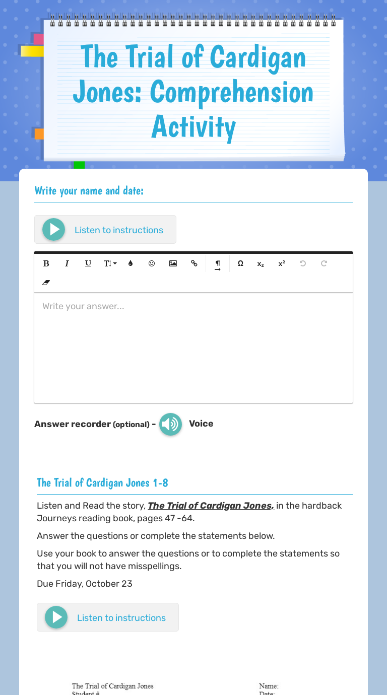 The Trial of Cardigan Jones: Comprehension Activity | Interactive ...