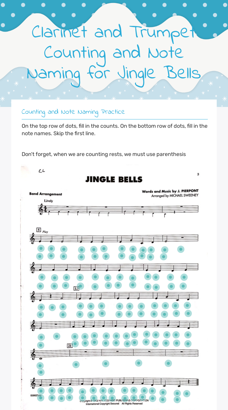 Clarinet and Trumpet Counting and worksheet