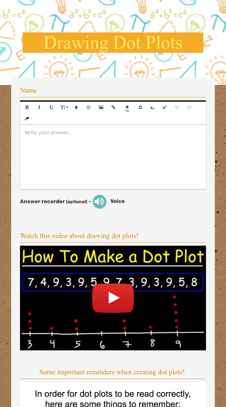 Drawing Dot Plots | Interactive Worksheet by Scott Bailey | Wizer.me