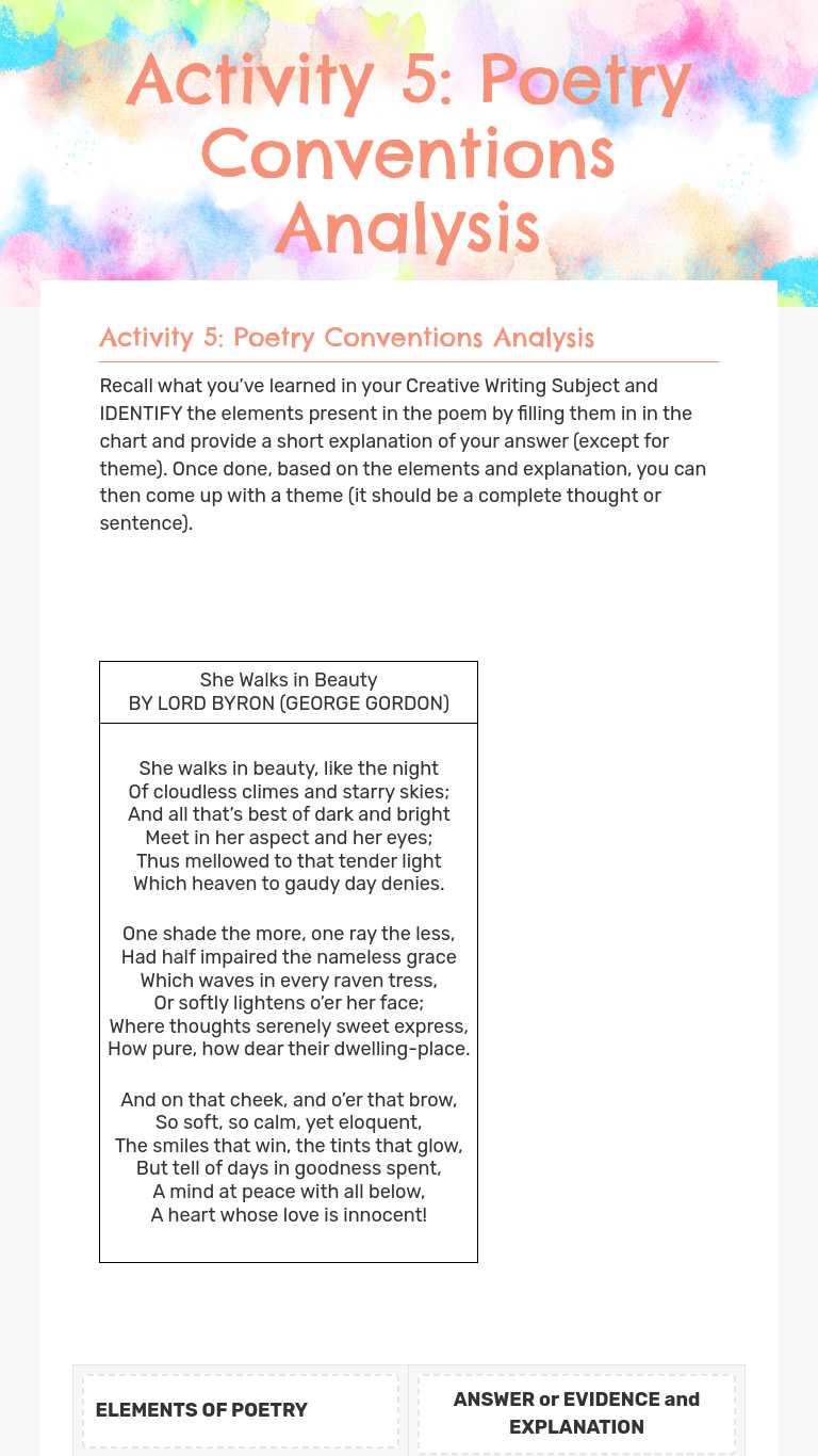 Activity 5: Poetry Conventions Analysis worksheet