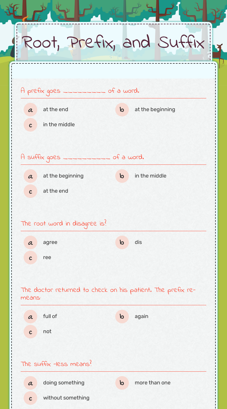 Root, Prefix, and Suffix by Iryna Lupak | Interactive Worksheet | Wizer.me