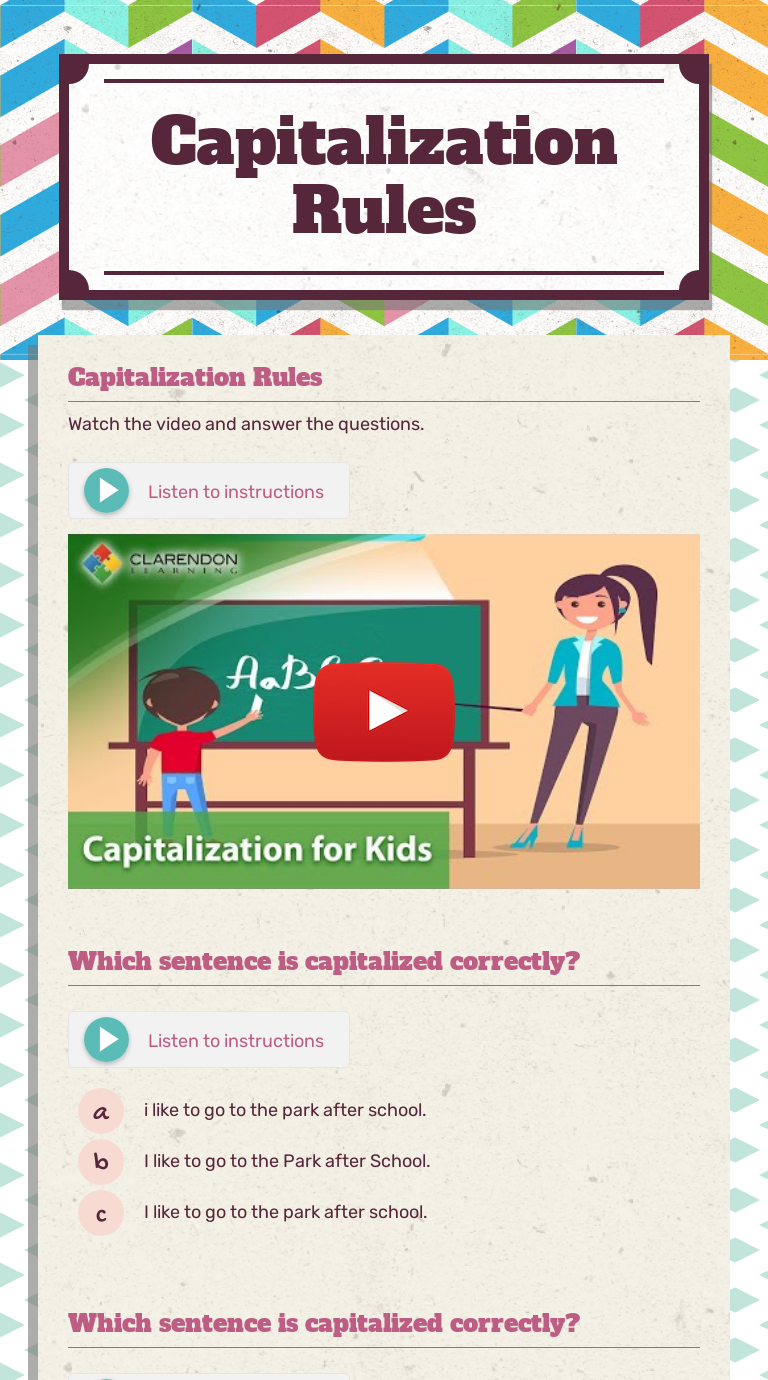 Capitalization Rules | Interactive Worksheet by Rachel Stobart | Wizer.me