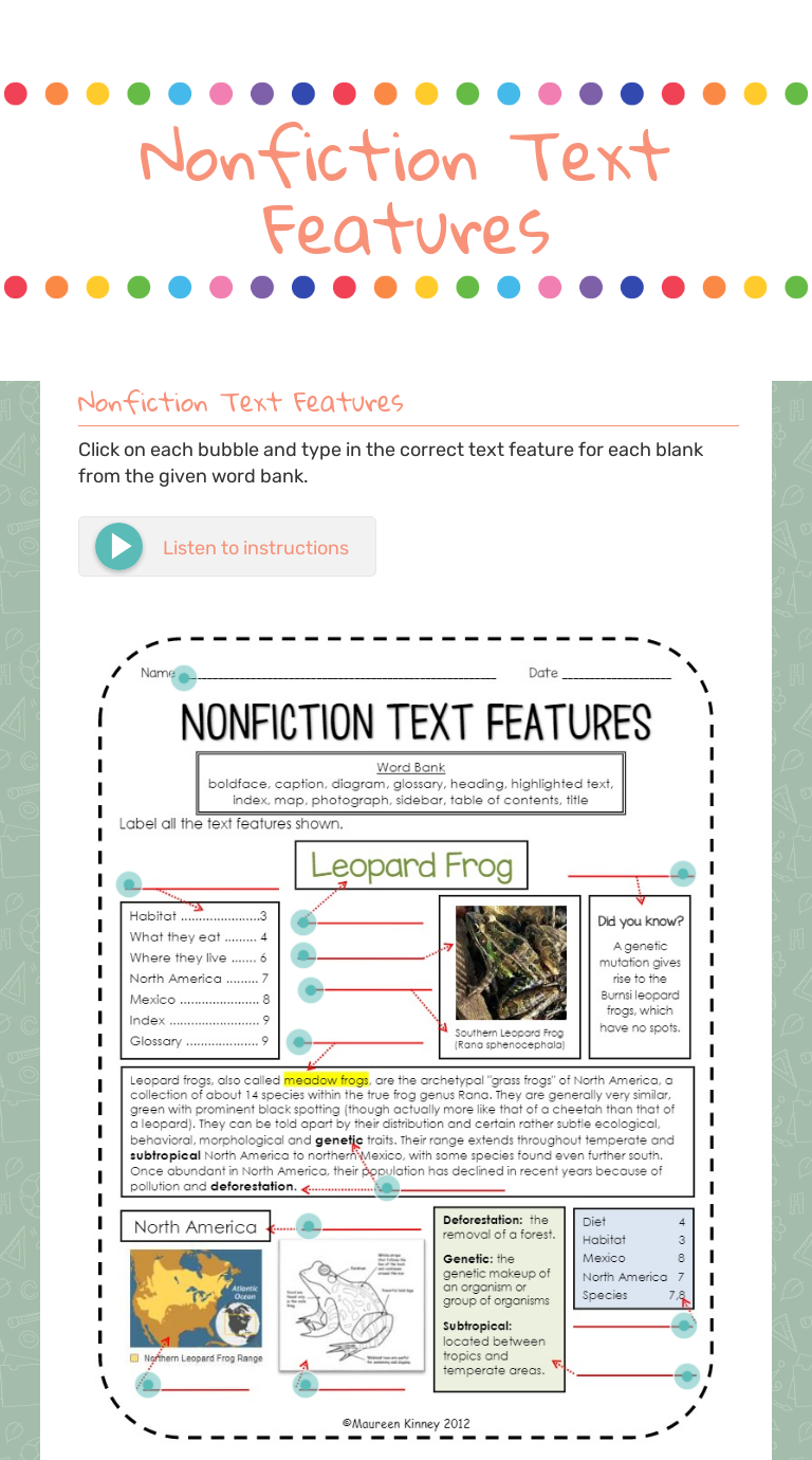 Nonfiction Text Features Worksheet Nonfiction Text Features Worksheet