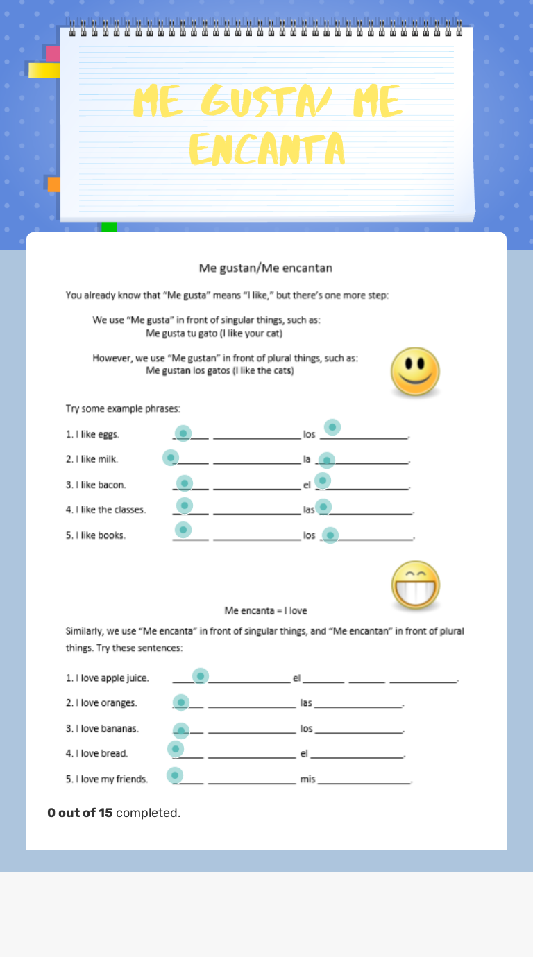 Me gusta/ Me encanta | Interactive Worksheet by Mackenzie Eicher | Wizer.me