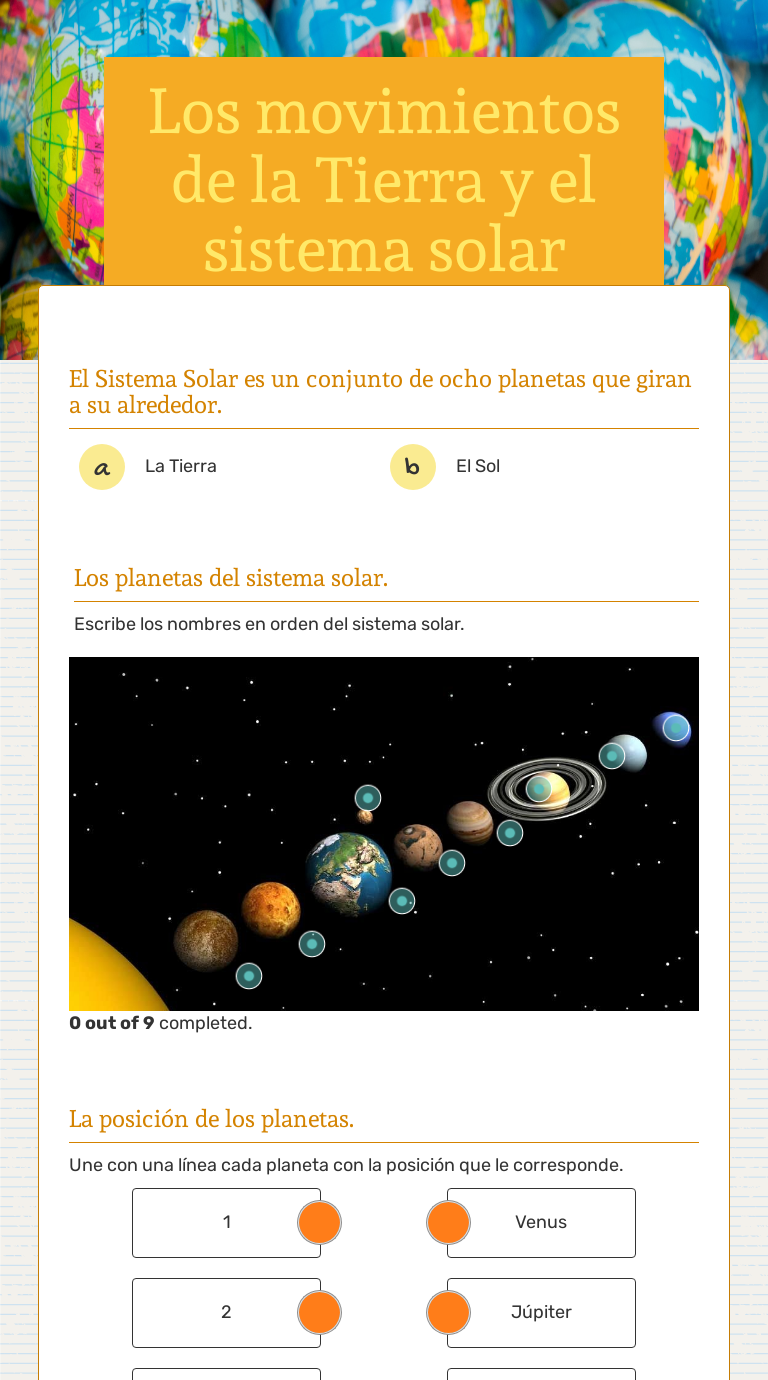 Los movimientos de la Tierra y el sistema solar | Interactive Worksheet ...